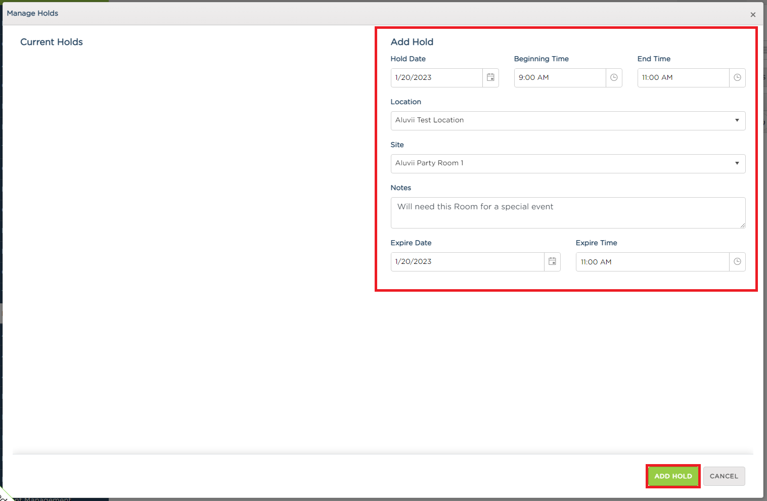 Managing Holds for Events – Aluvii