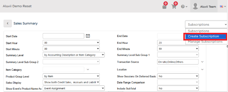 Creating/Managing Report Subscriptions – Aluvii